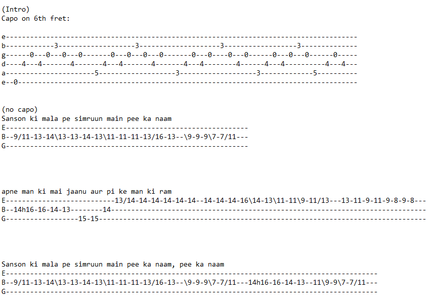 Sanson Ki Mala Guitar Tabs With Intro