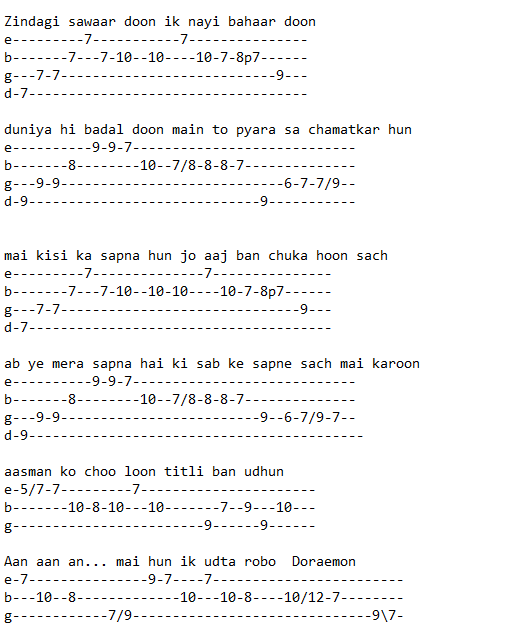 Doraemon Theme Guitar Tabs